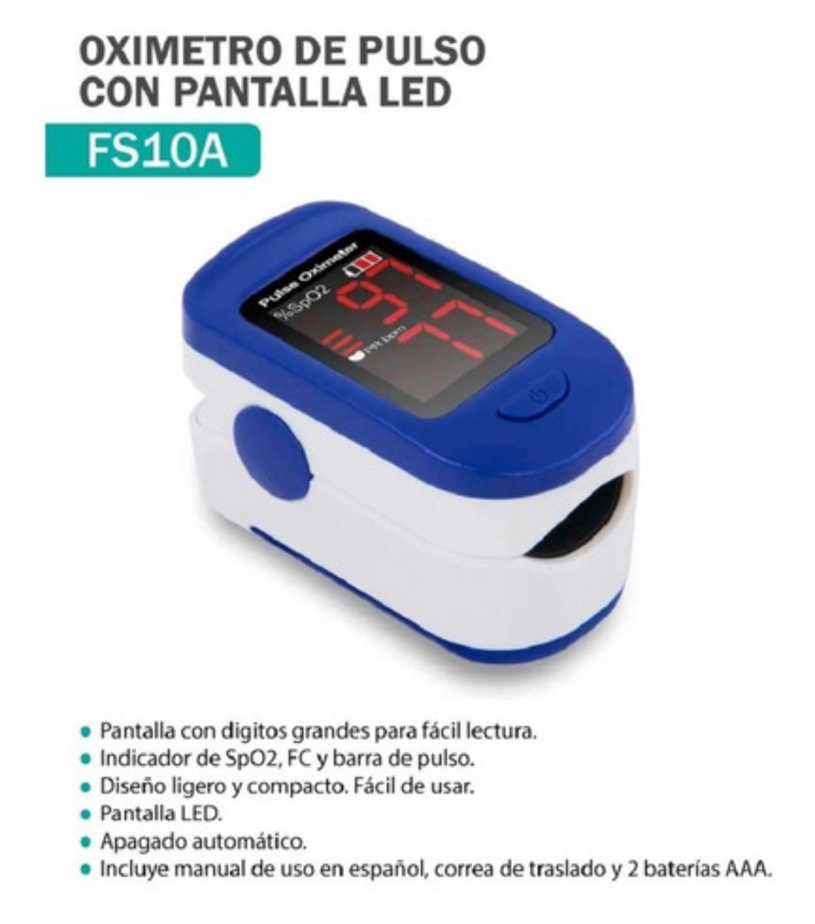 Oxímetro Digital Pulso Dedo Led FS10A Medimetrics Azul Marino ...